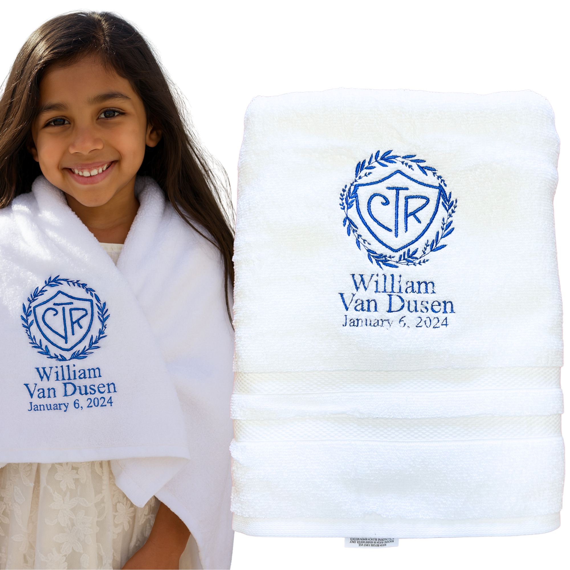 Wreath Custom CTR Baptism Towels Personalized for Boys & Girls ...